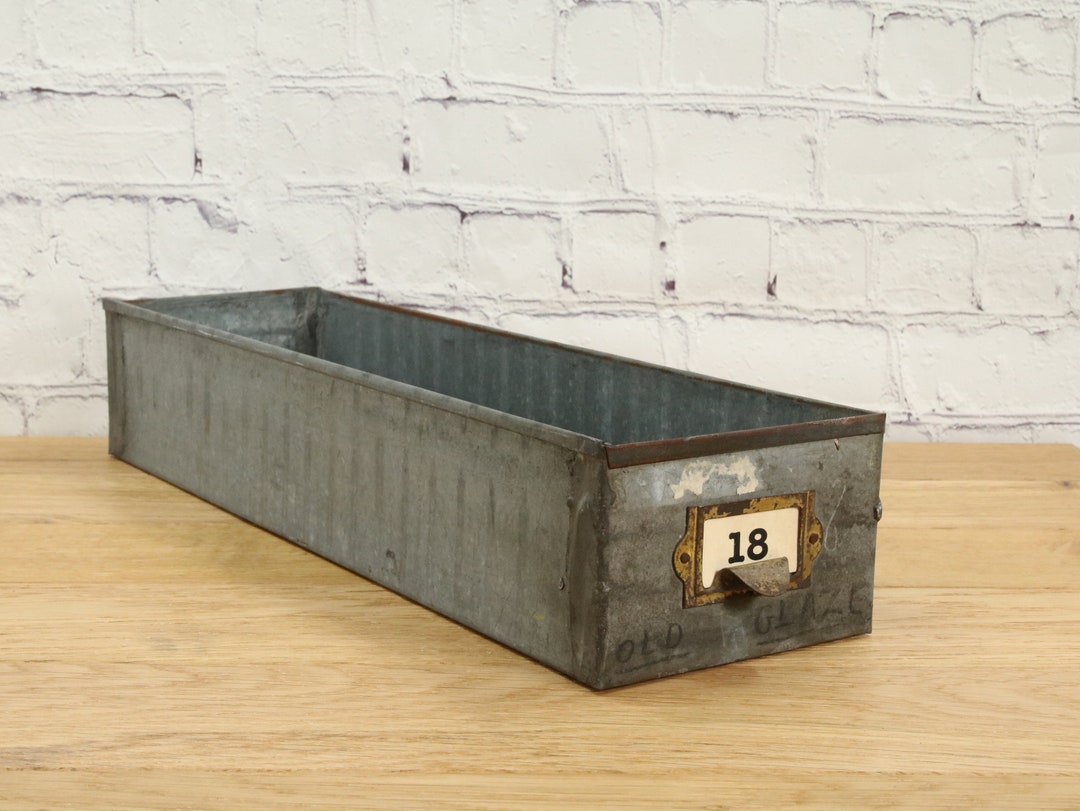 Vintage Metal Drawer, Galvanized Metal Cabinet Drawer With Pull ...