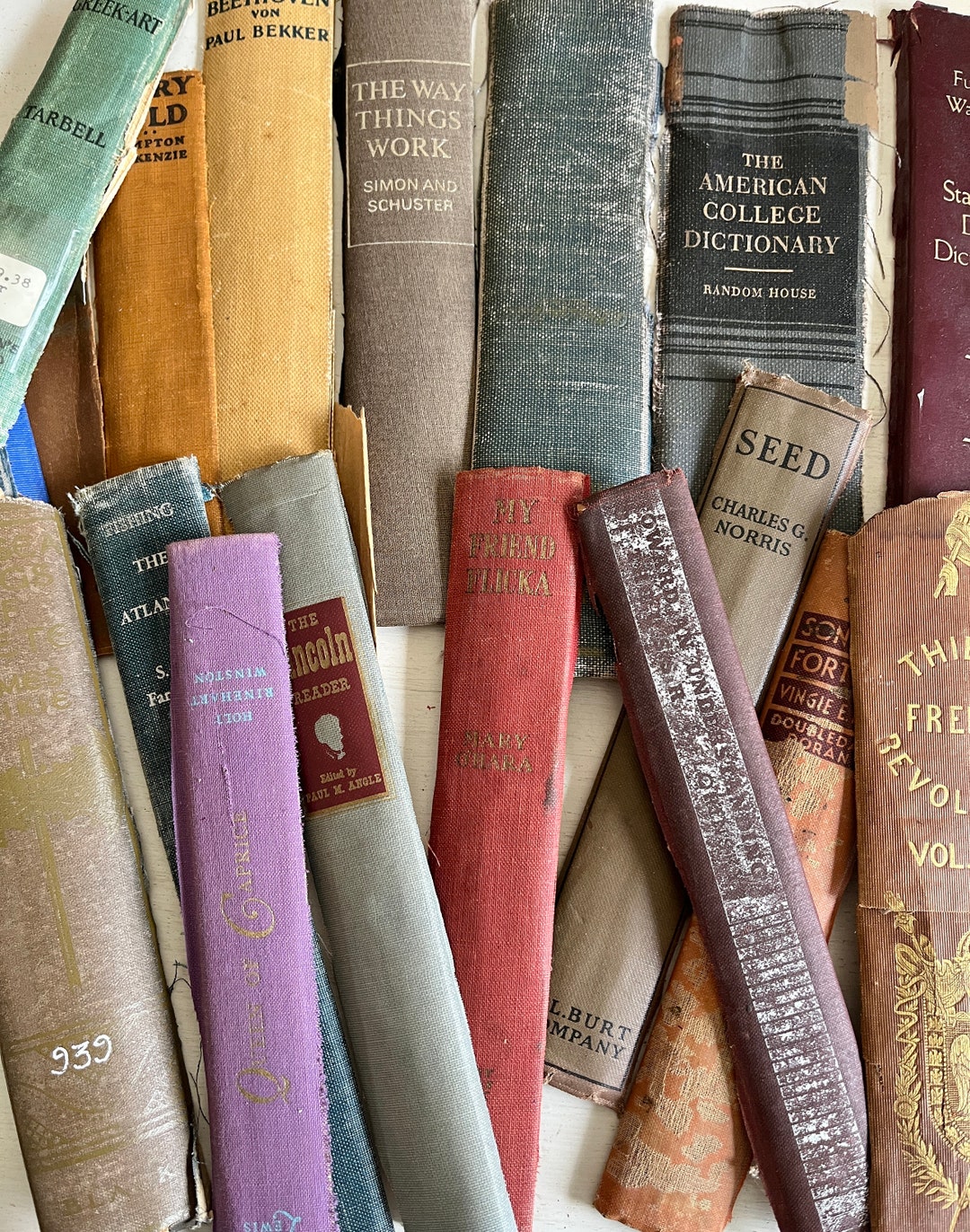 Book Spines From Vintage Books, Set of 4 Tattered Spines, Antique Book ...