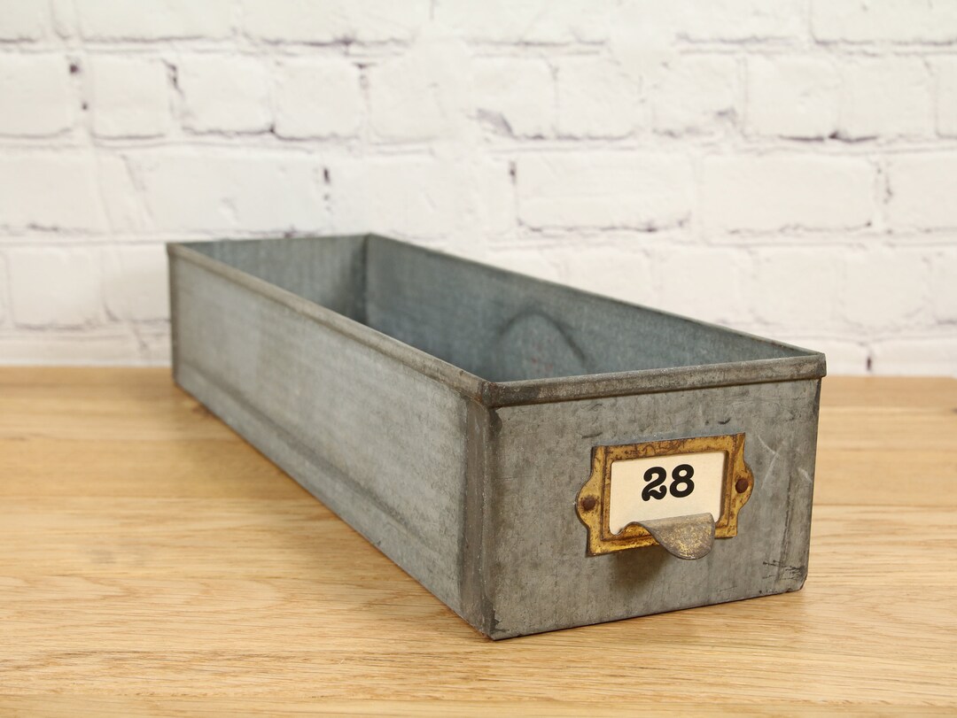 Vintage Metal Drawer, Galvanized Metal Cabinet Drawer With Pull ...