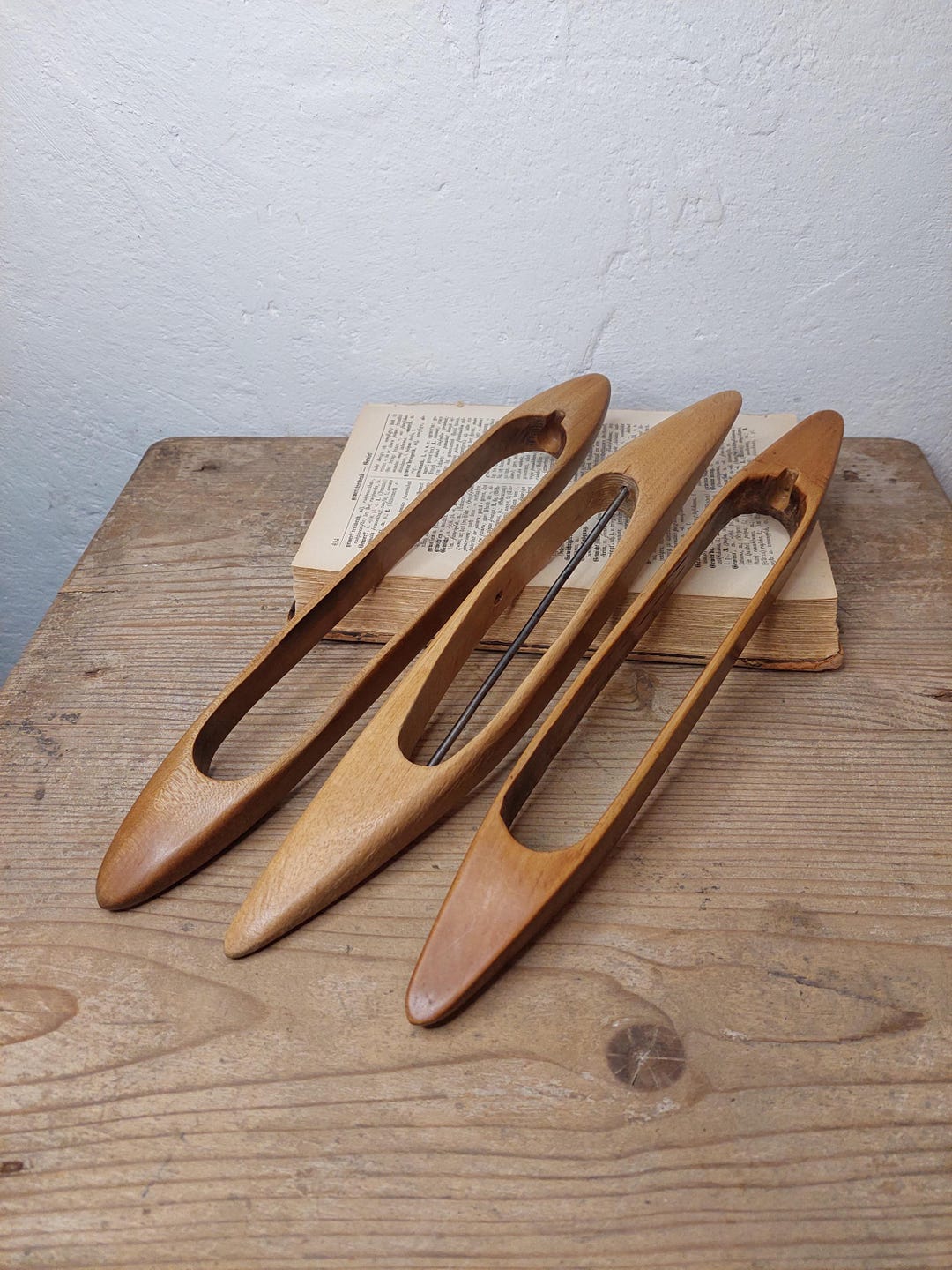 Antique Weaving Shuttle Spinning Wheel Spindle Wooden Big Size ...