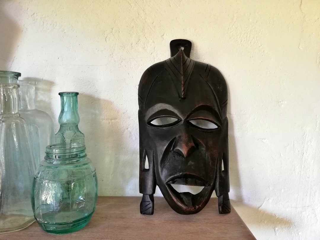 Scary Mask Wooden Tribal Face Mask Wall Decor Large Primitive Wooden ...
