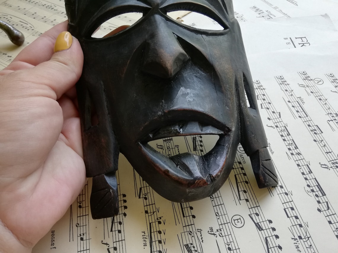 Scary Mask Wooden Tribal Face Mask Wall Decor Large Primitive | Etsy