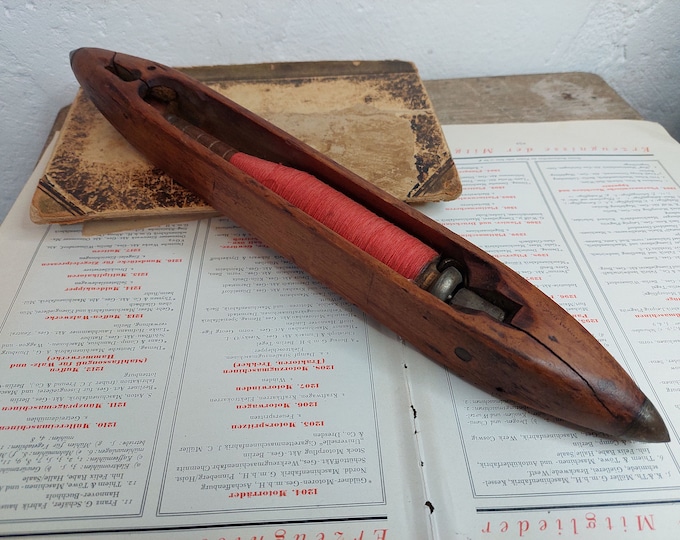 Antique Weaving Shuttle Spinning Wheel Spindle Wooden Bobbin Large ...