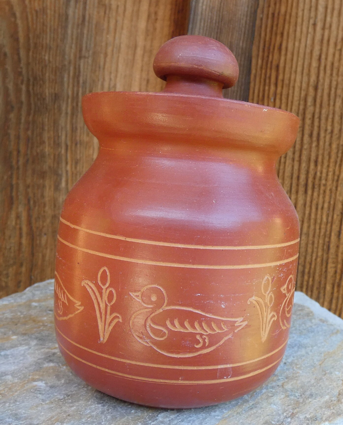Vintage Small Clay Pottery Jar Container with Birds Ducks and | Etsy