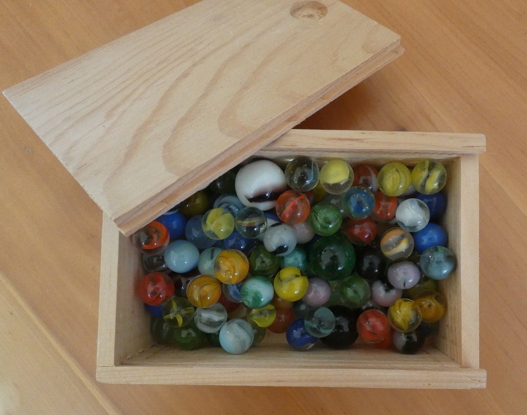 Vintage Wooden Box Full of Marbles Great American Marble Factory Over ...