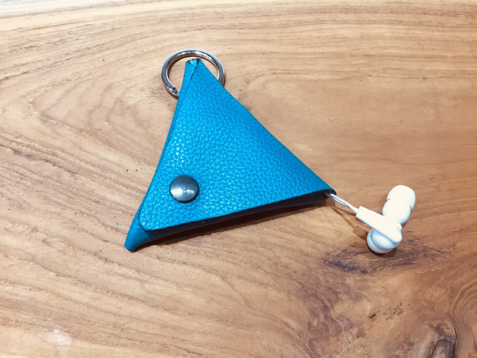 Triangular Leather Keychain and Earbud Pouch | Etsy