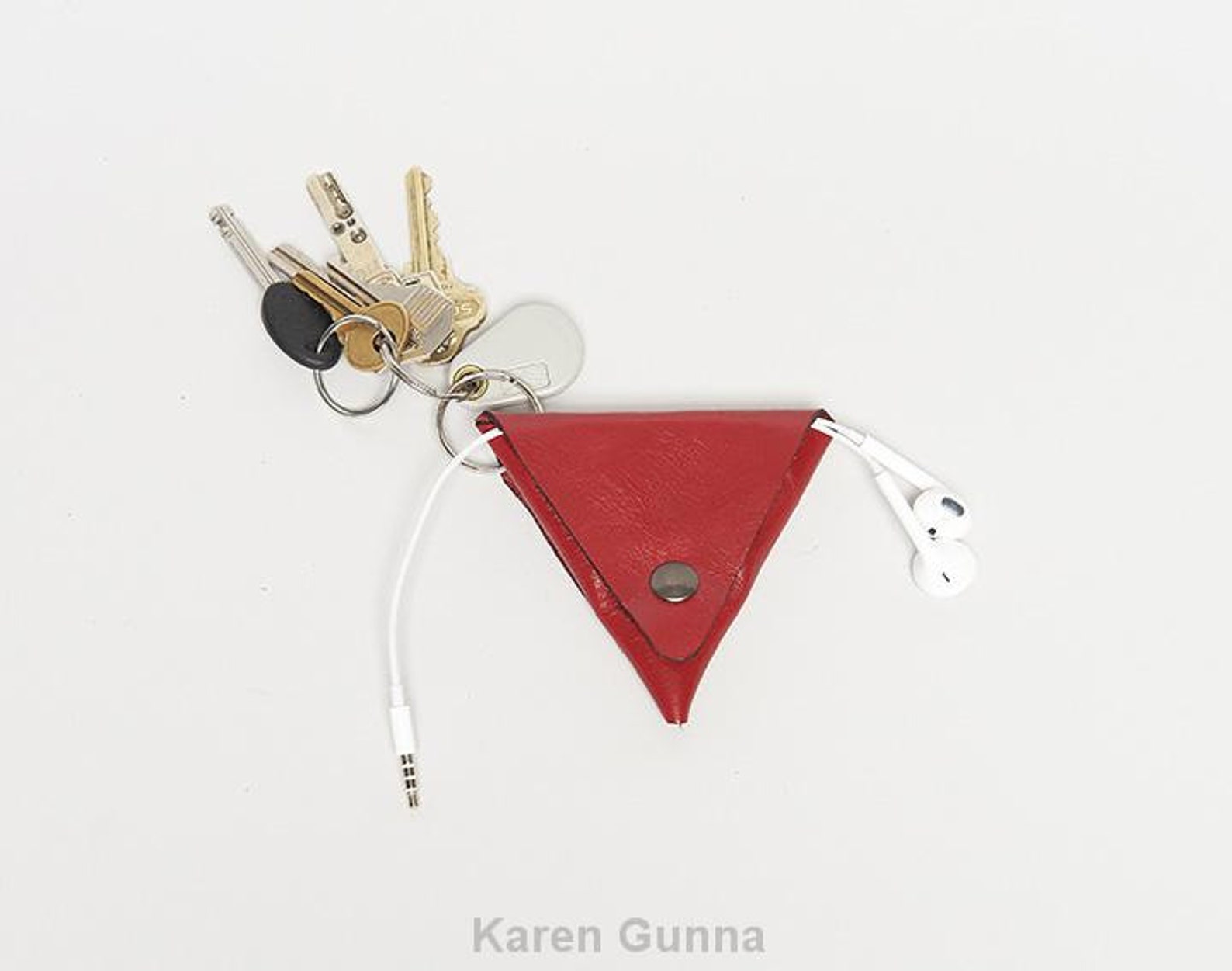 Triangular Leather Keychain and Earbud Pouch | Etsy