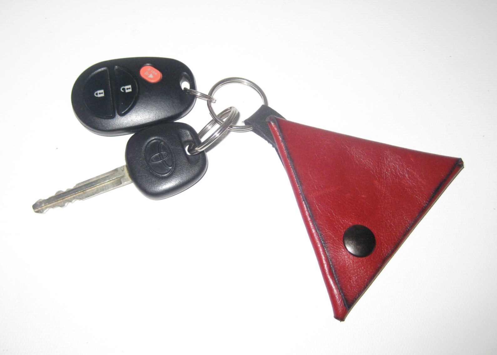 Triangular Leather Keychain and Earbud Pouch | Etsy