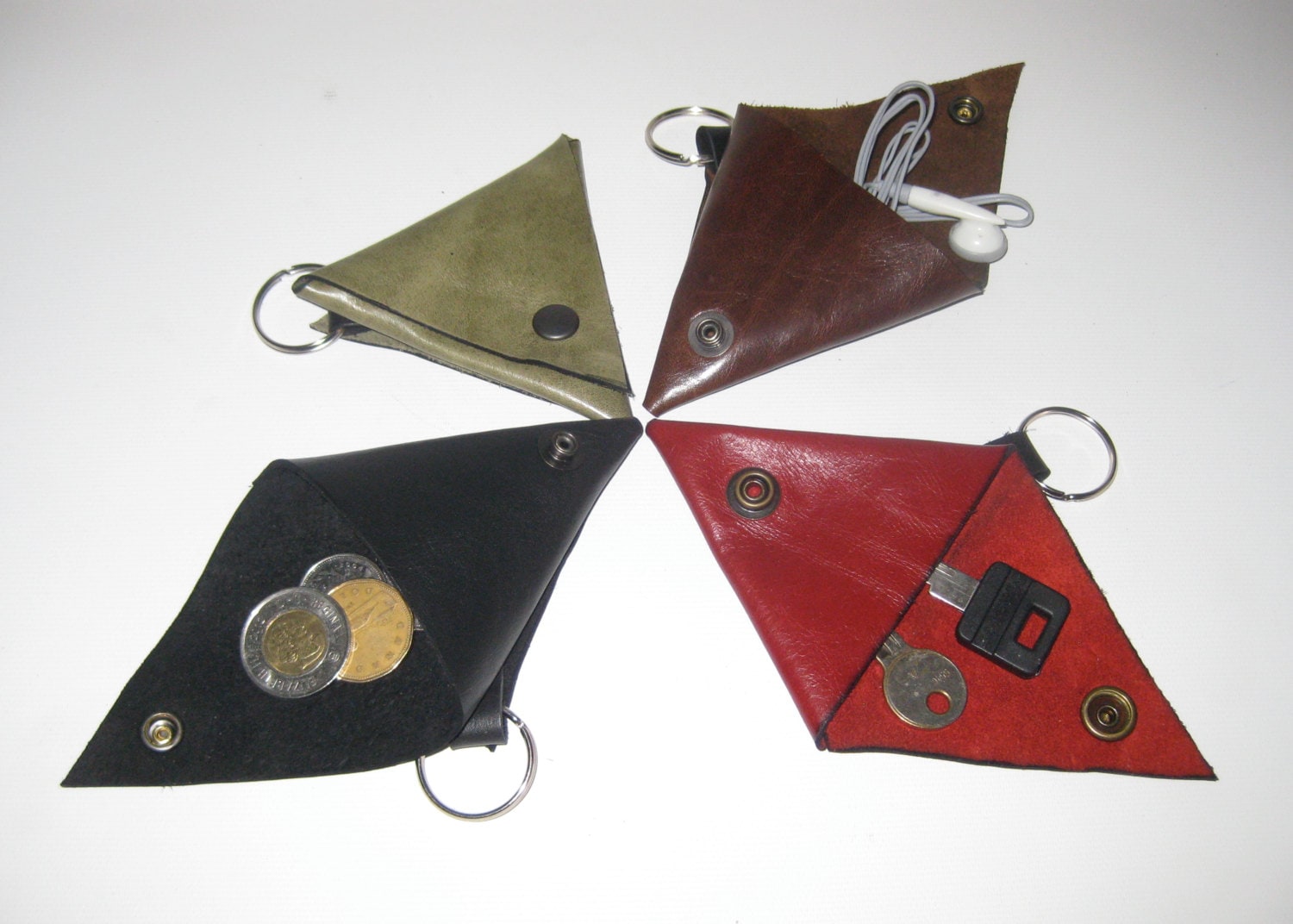 Triangular Leather Keychain and Earbud Pouch | Etsy