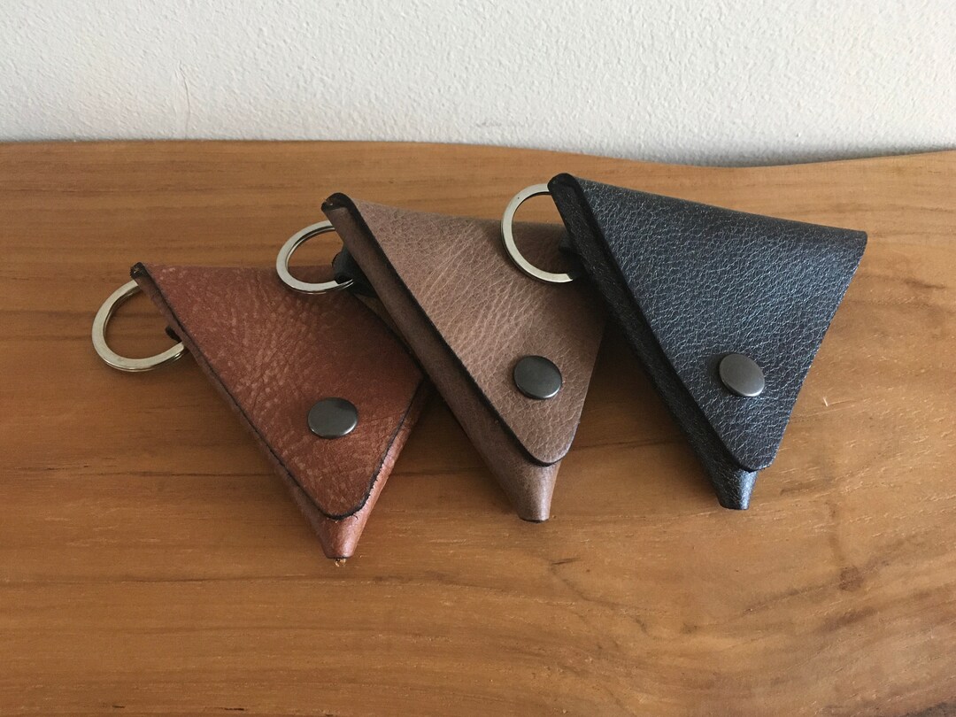 Triangular Leather Keychain and Earbud Pouch - Etsy