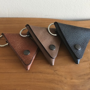 Triangular Leather Keychain and Earbud Pouch - Etsy