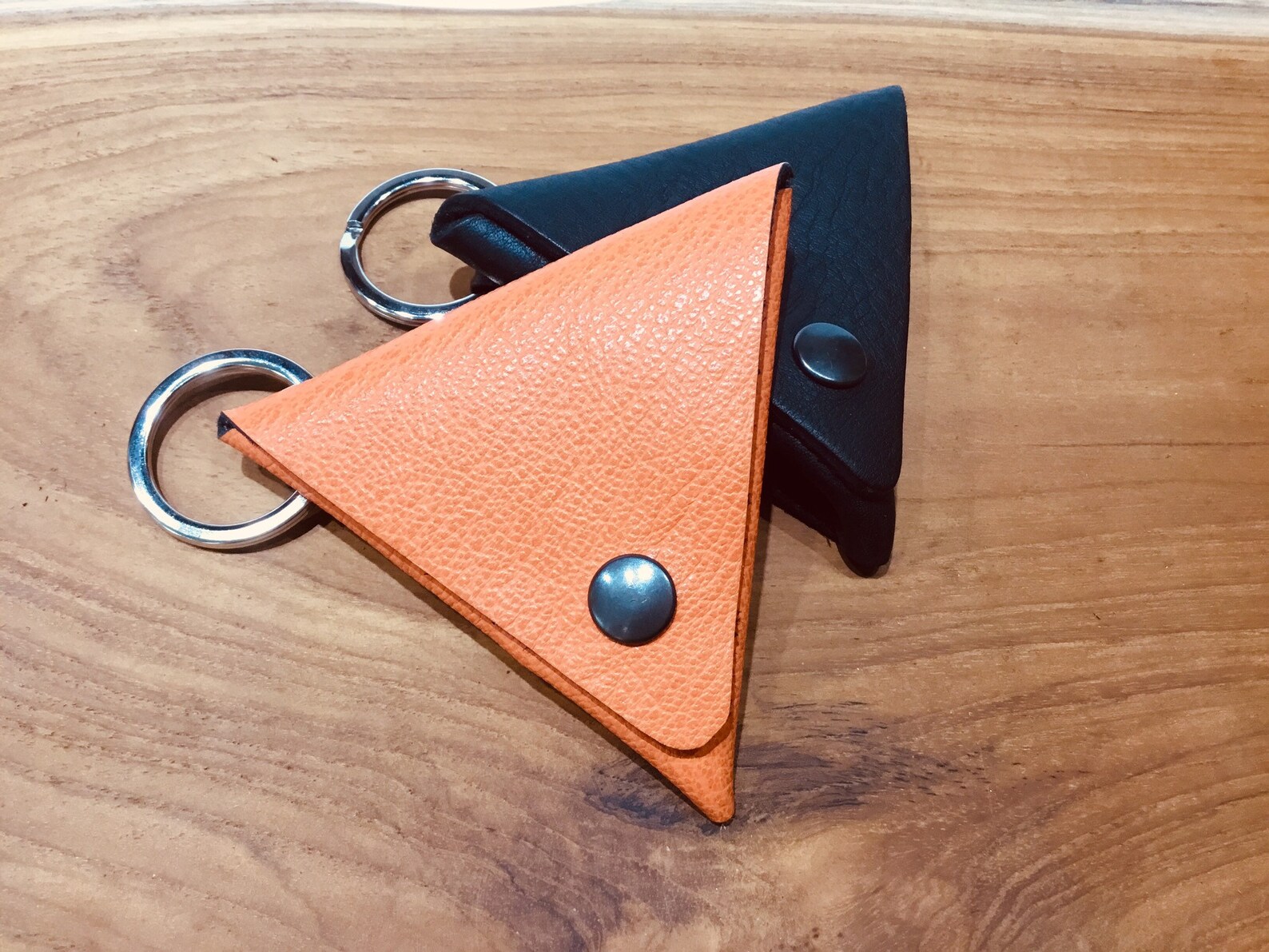 Triangular Leather Keychain and Earbud Pouch | Etsy