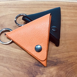 Triangular Leather Keychain and Earbud Pouch - Etsy