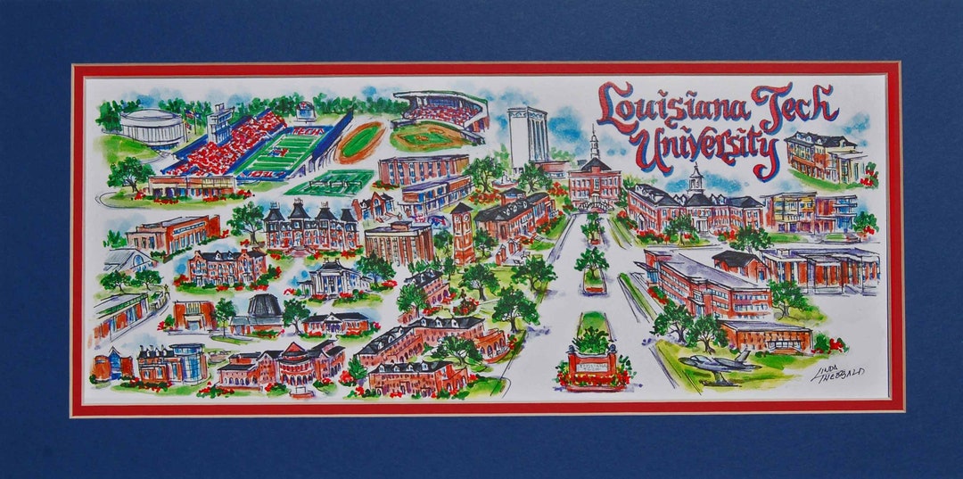 Louisiana Tech Campus Print: Signed & Numbered Watercolor Campus Art - Etsy