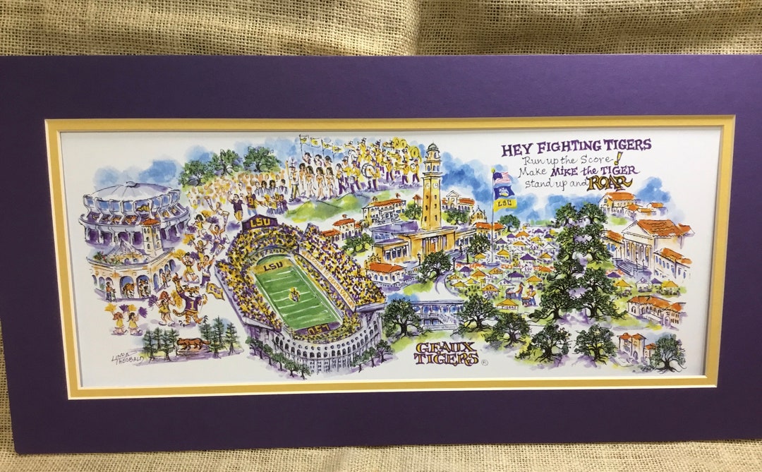 LSU Game Day “geaux Tigers” Pen and Ink Watercolor Print by Linda ...