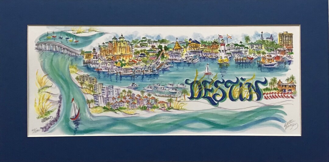Destin, FL Signed and Numbered Pen and Ink Watercolor Print by Artist ...