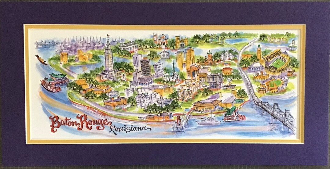 Baton Rouge, LA - Signed and Numbered Pen and Ink Watercolor Print by ...