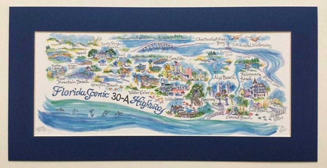 Florida Scenic 30A Highway Signed and Numbered Pen and Ink Watercolor ...
