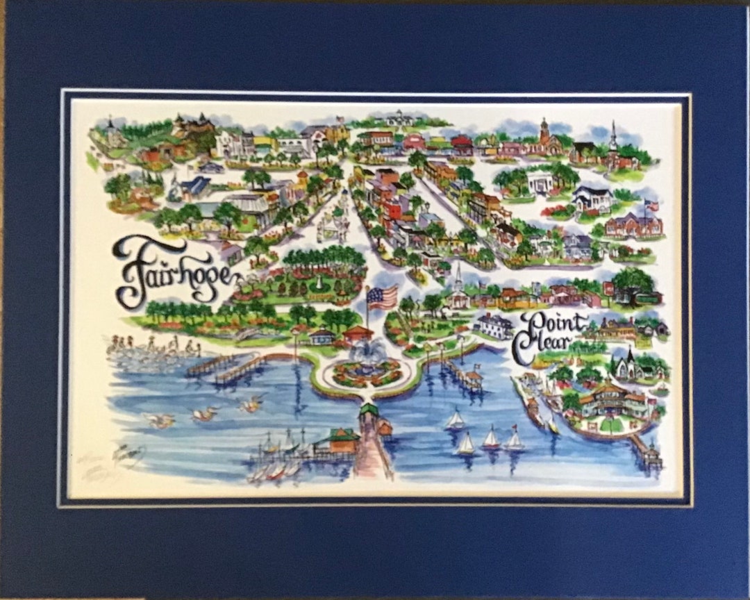 Fairhope & Point Clear, AL Signed and Numbered Pen and Ink Watercolor ...