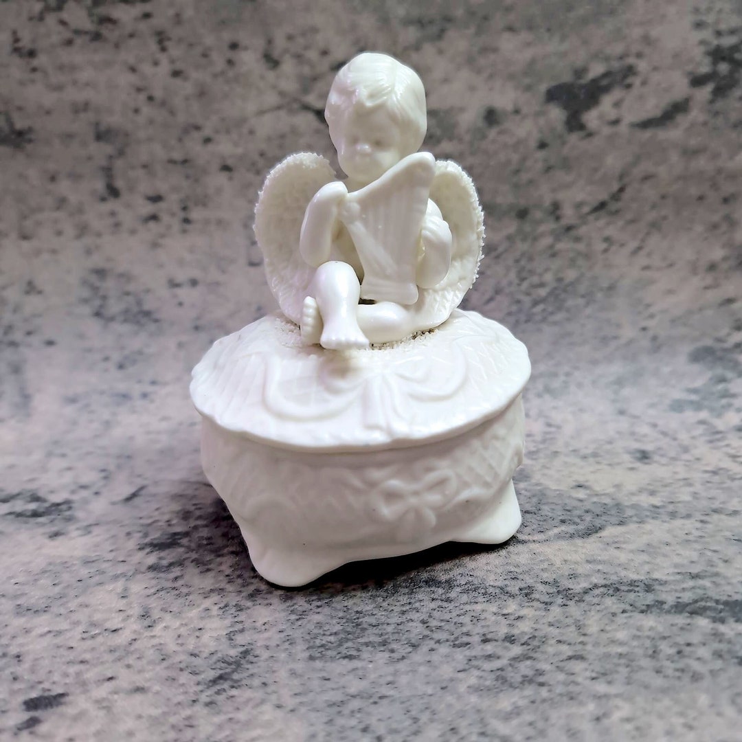 Ivory Porcelain Trinket Box Vintage Cherub Keepsake Box Ceramic Angel ...