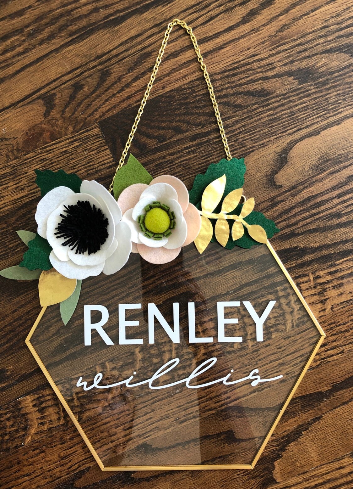 Decorative Trays Hexagon wooden sign with winter felt floral Home ...