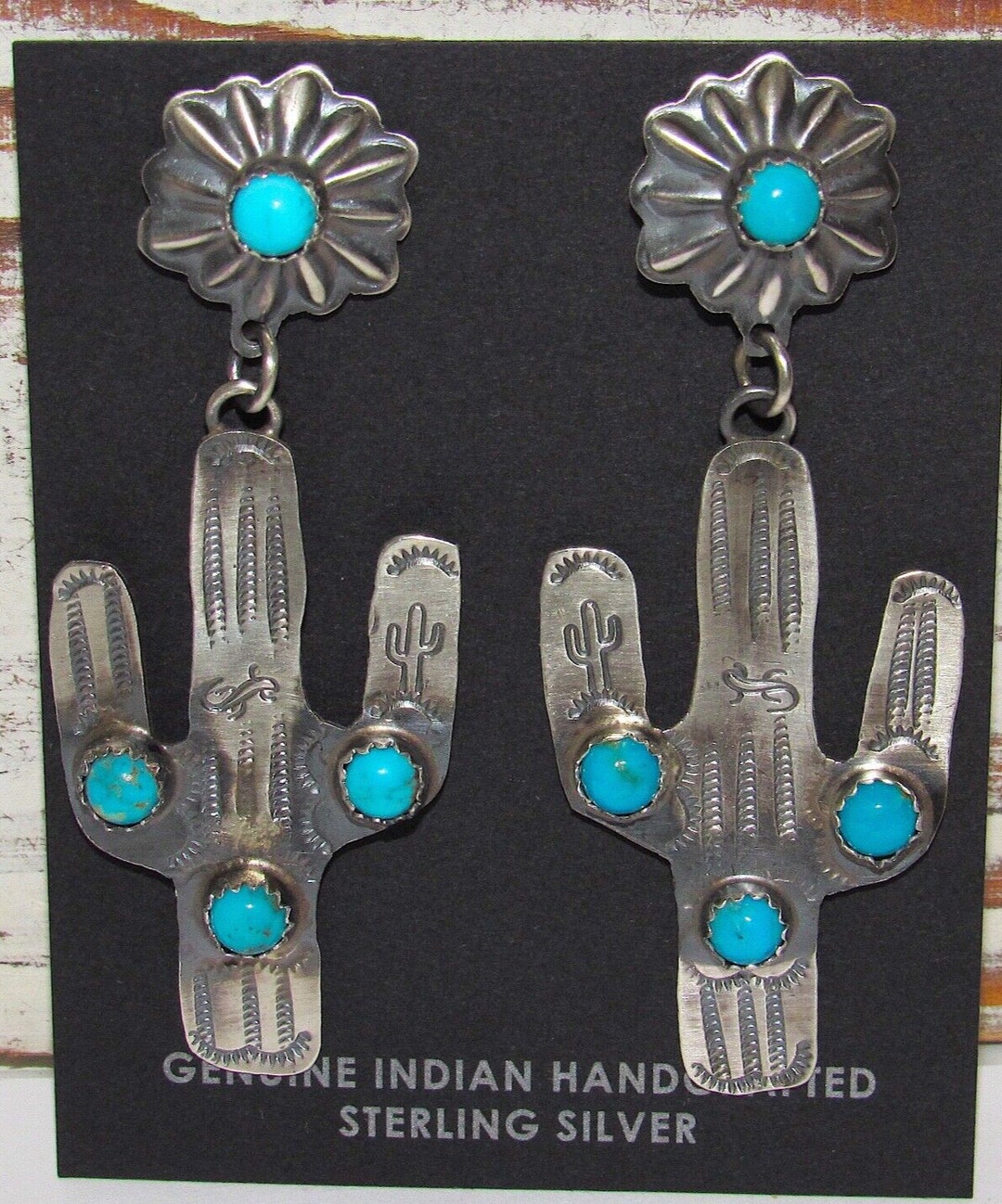 Navajo Saguaro Cactus Earrings Sterling Silver Turquoise Concho ...