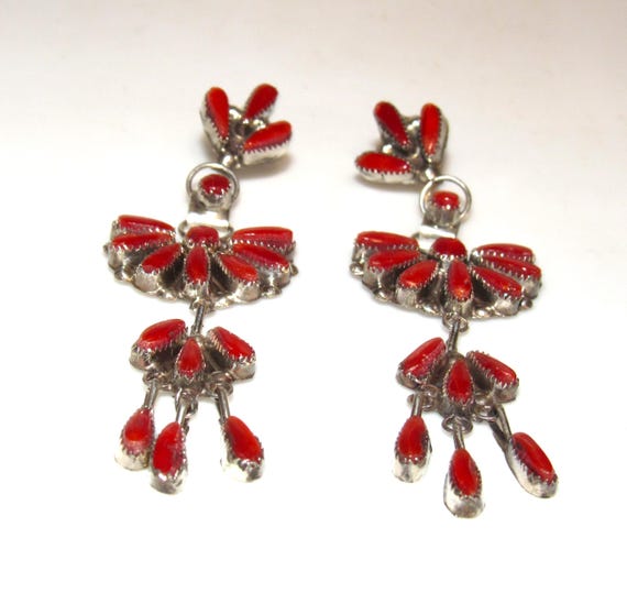 Navajo Coral Dangle Earrings Sterling Silver Violet B… - Gem