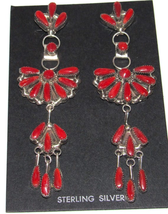 Navajo Coral Dangle Earrings Sterling Silver Violet B… - Gem