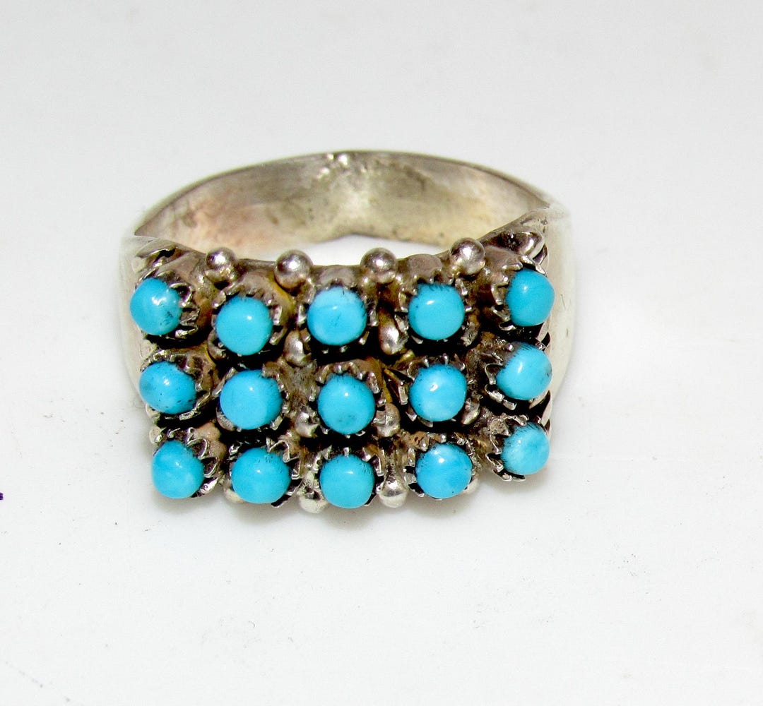 Zuni Snake Eye Turquoise Cluster Ring Size 6.5 Sterling Silver S. Haloo ...