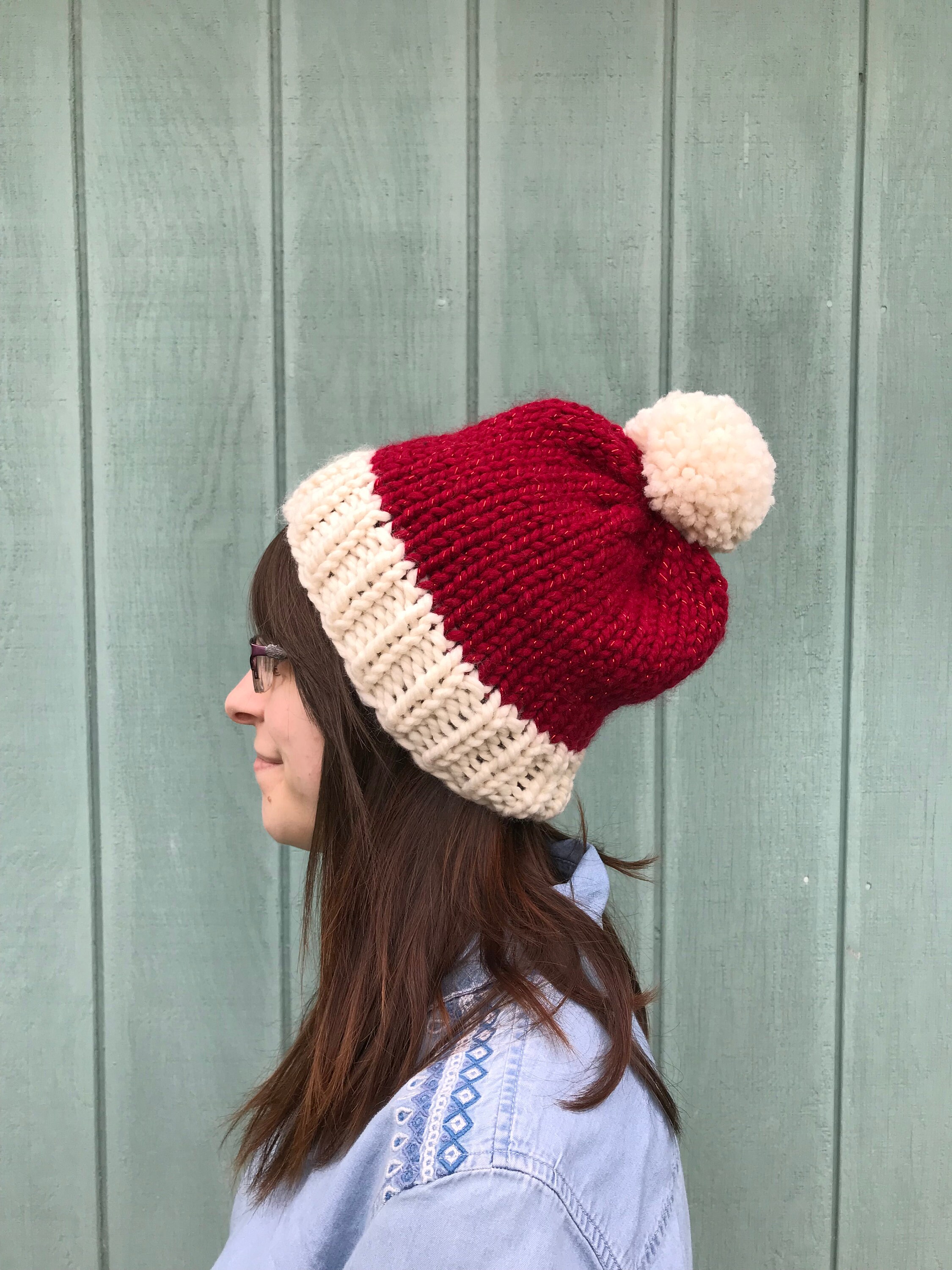 Knit Santa hat unisex hat adult beanie acrylic wool blend | Etsy