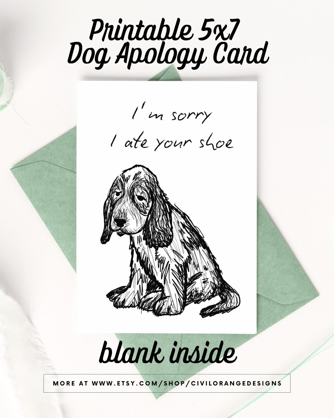 Funny Hound Dog Apology Card: Printable Pet Greeting (5x7 Digital ...