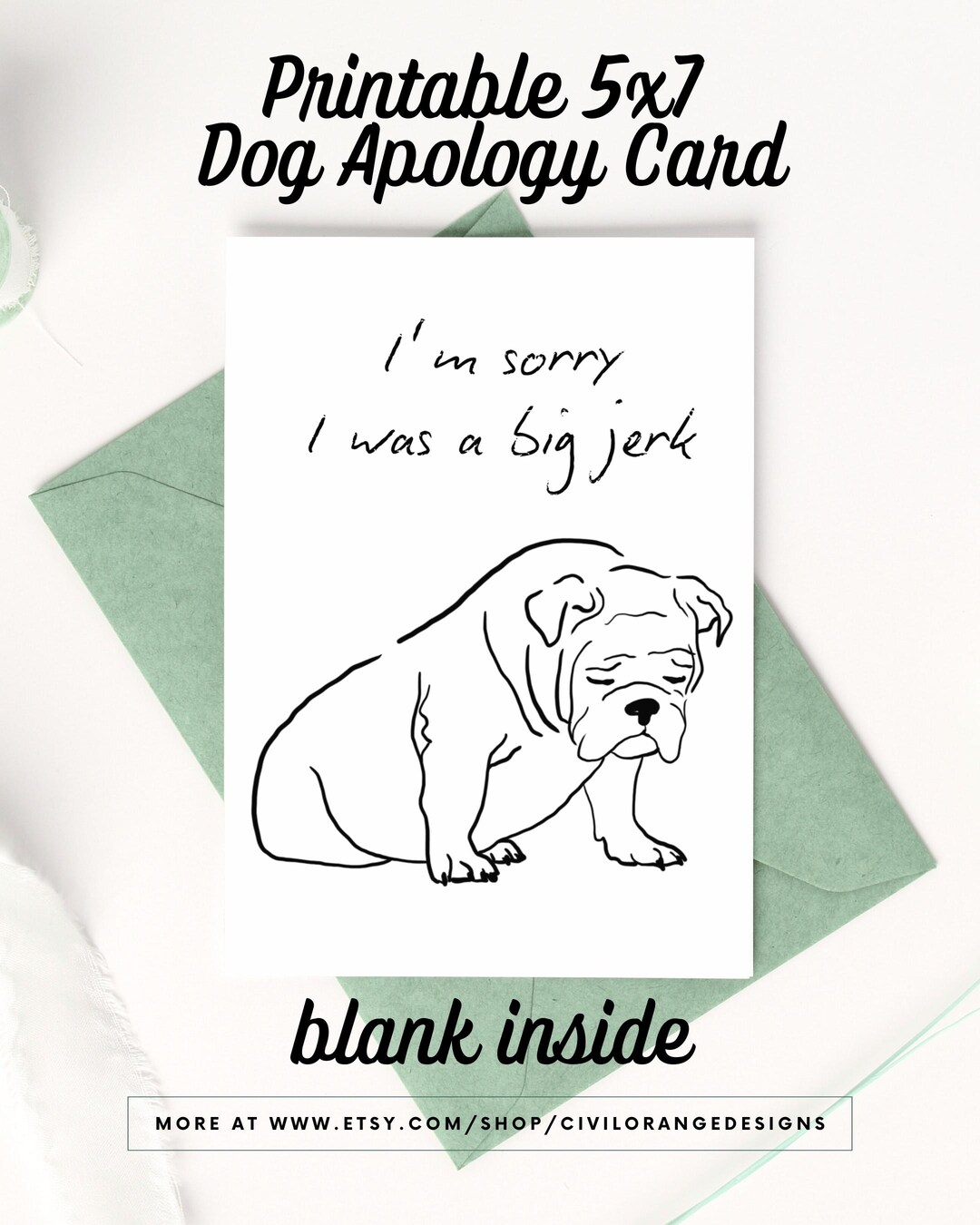 Printable Bulldog Apology Card: Funny Dog Greeting (5x7 Digital ...
