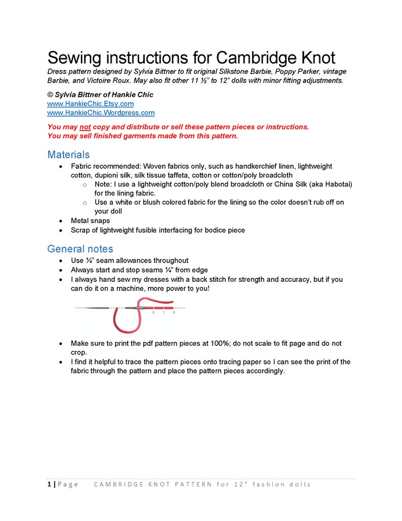 Cambridge Knot Sewing Pattern for 12 Fashion Dolls - Etsy