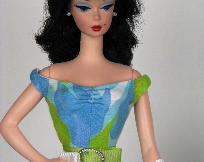 Aqua and Peridot Tea Length Dress Hat and Belt for Silkstone - Etsy