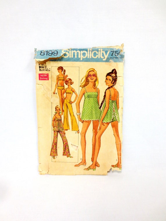 Simplicity 8199 Misses Bathing Suit & Hip-hugger Pants Sizes - Etsy