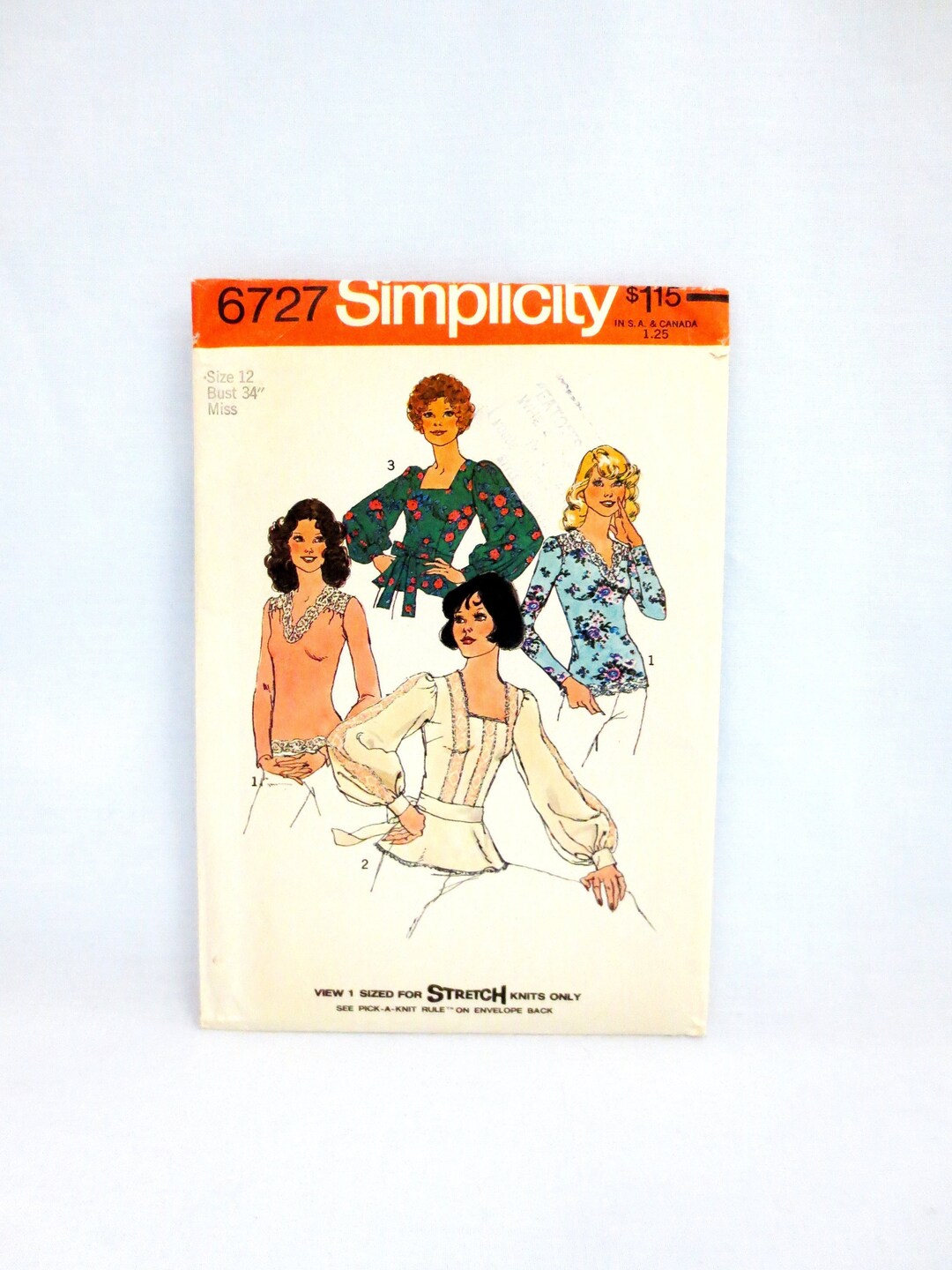 Simplicity 6727 Misses Pullover Top Blouse & Sash Size 12 Bust 34 ...