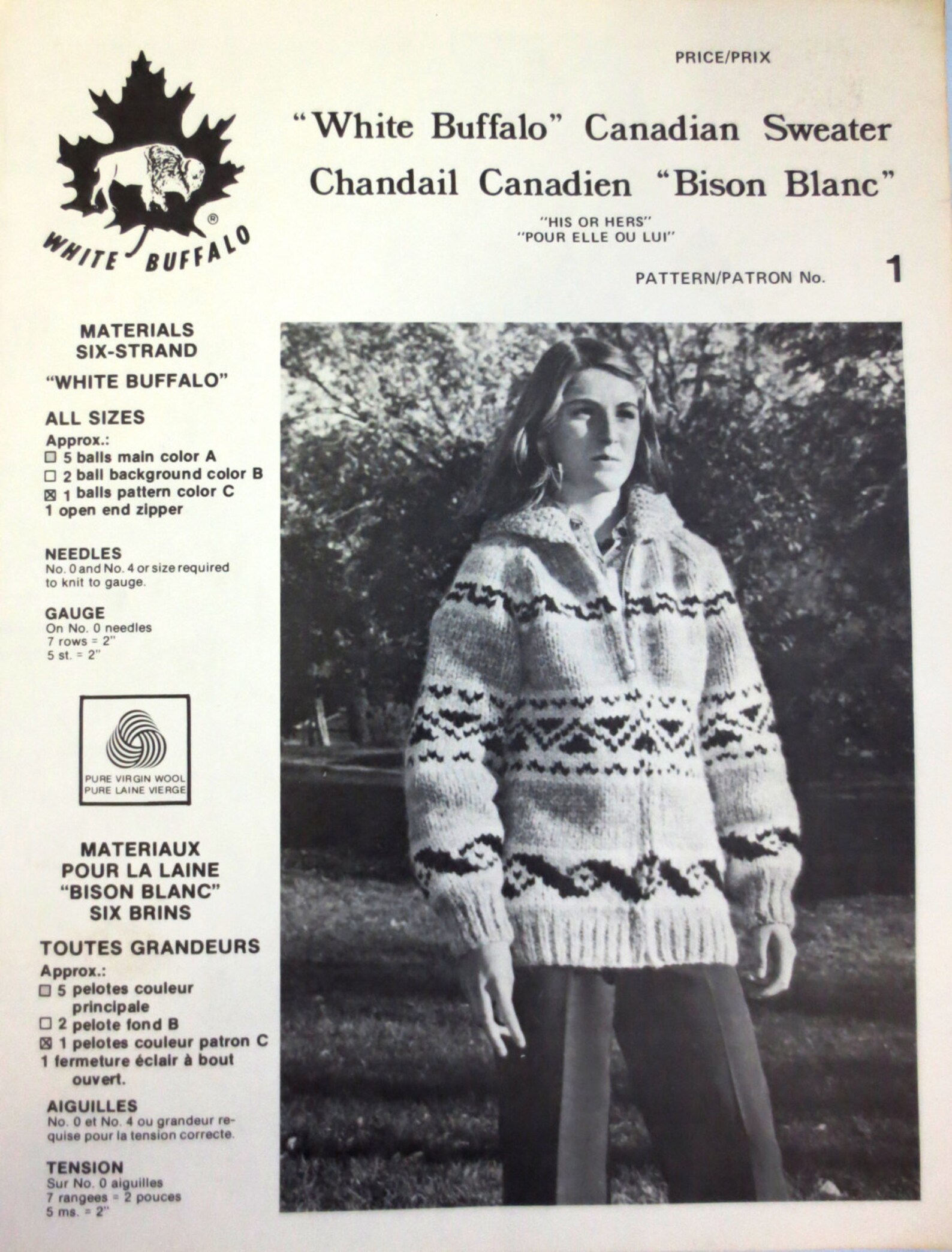 White Buffalo Wool Cowichan Sweater Knitting Pattern #1 Original ...