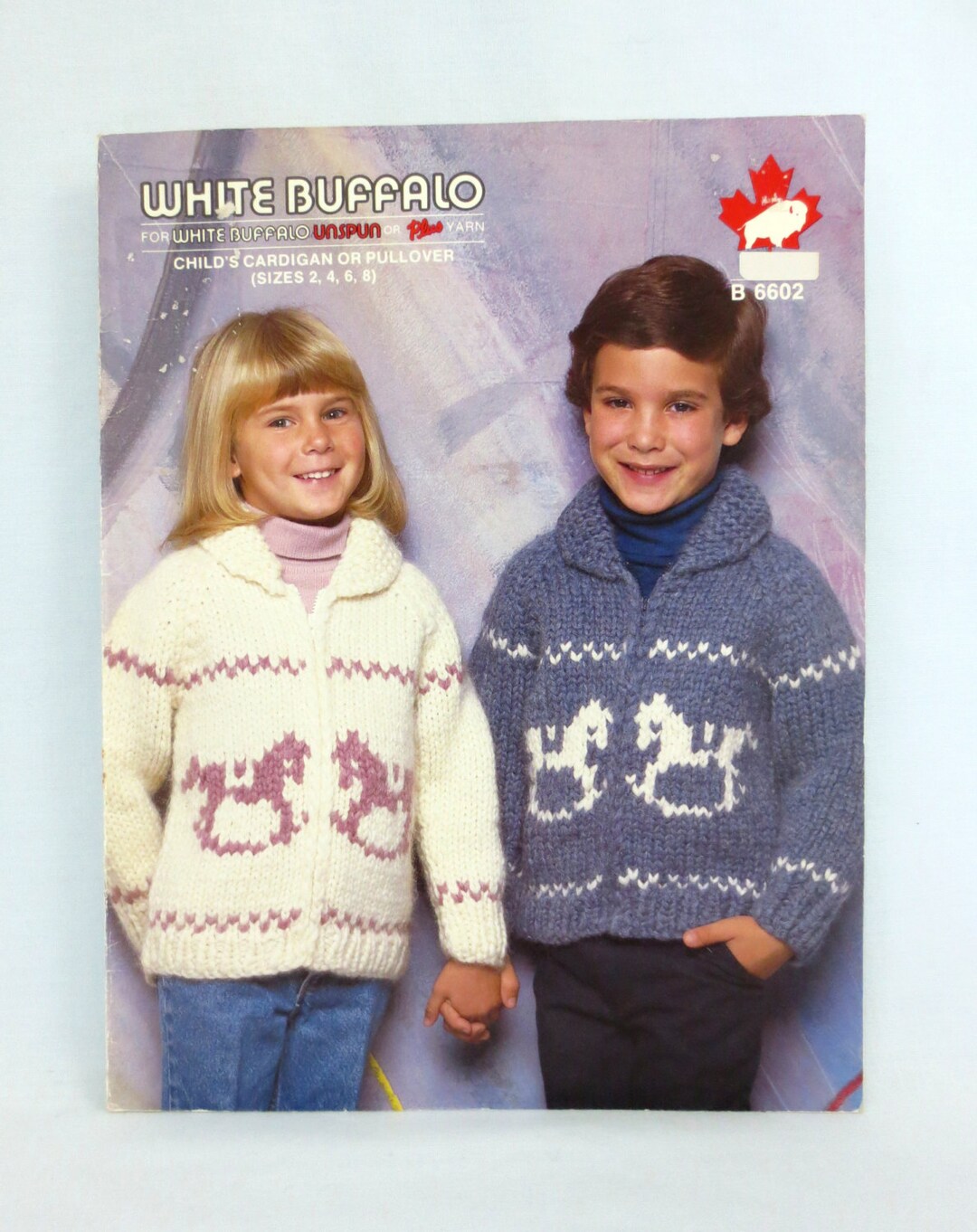 White Buffalo Cowichan Style Sweater B-6602 Rocking Horse Pattern Child ...