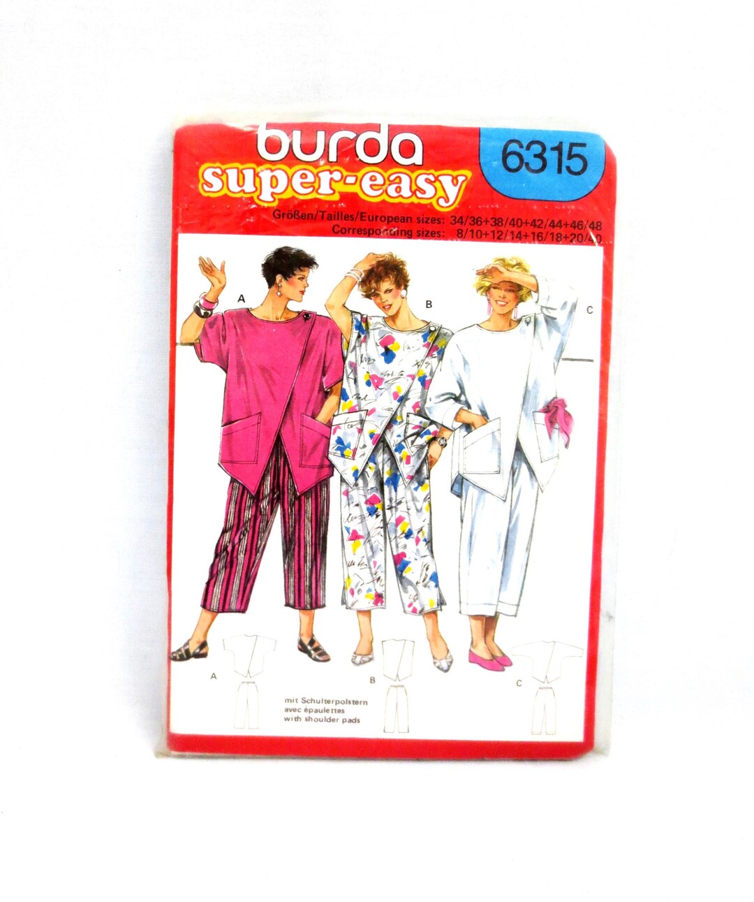 Burda 6315 Misses Loose-fitting Top & Pants US Sizes 8/10 - 20/40 Bust ...