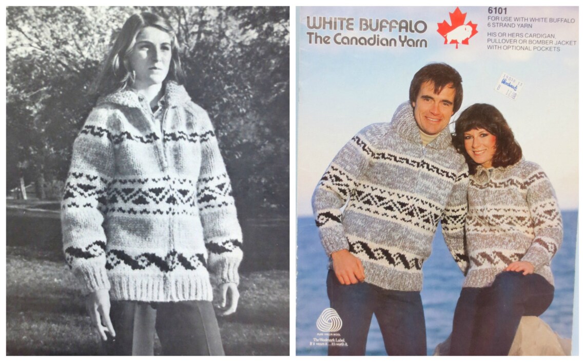 White Buffalo Wool Cowichan Sweater Knitting Pattern #1 Original ...