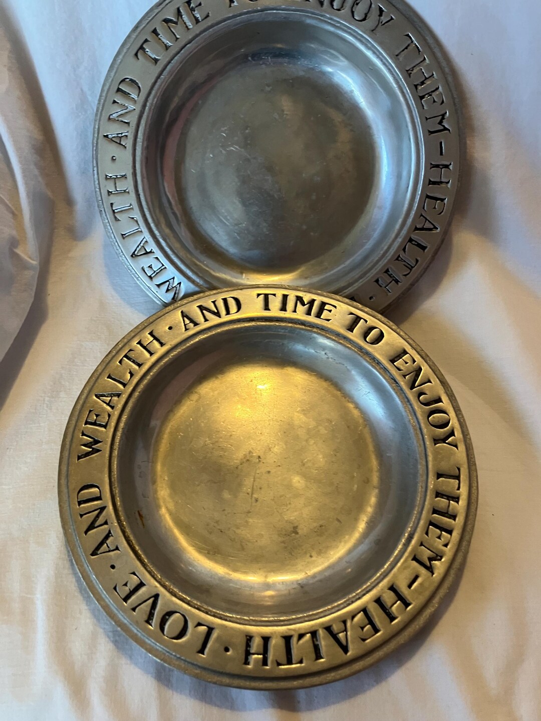 Vintage Wilton Pewter, Set of 2 Deep Set Dishes, Health Love and Wealth ...