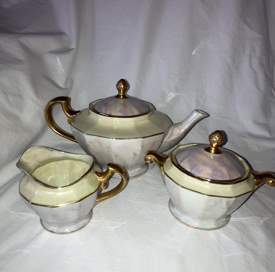 Vintage H C Czechoslovakia Iridescent Ceramic Tea Set - Creamer, Teapot ...