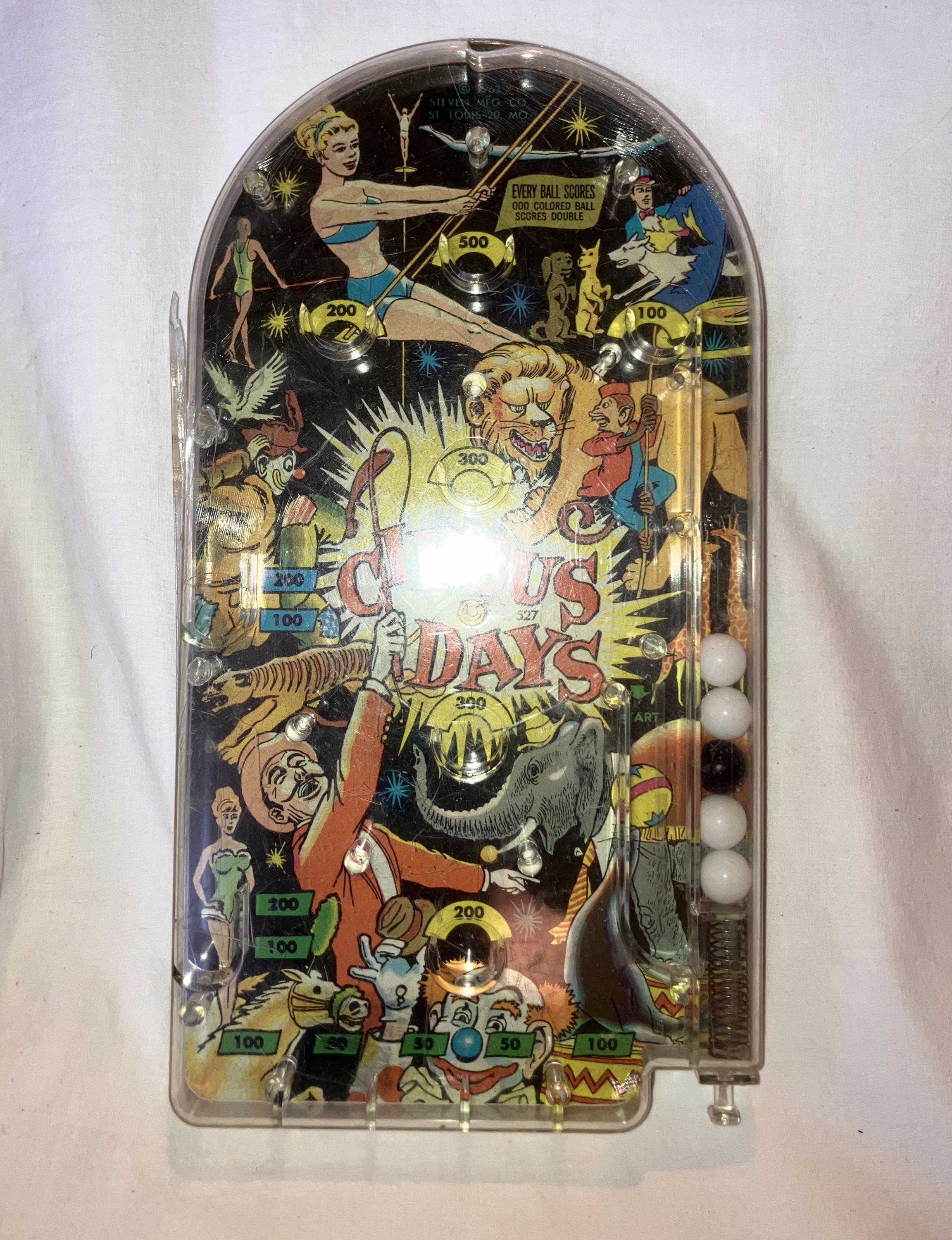 Vintage Circus Days Pinball Machine Toy, 1963 Steven Mfg No. 527 Plinko ...