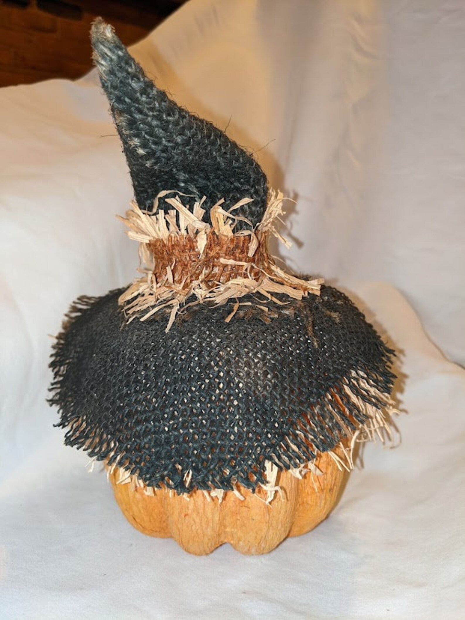 Vintage Jack O Lantern Pumpkin With Witch's Hat Crepe Paper and Burlap ...