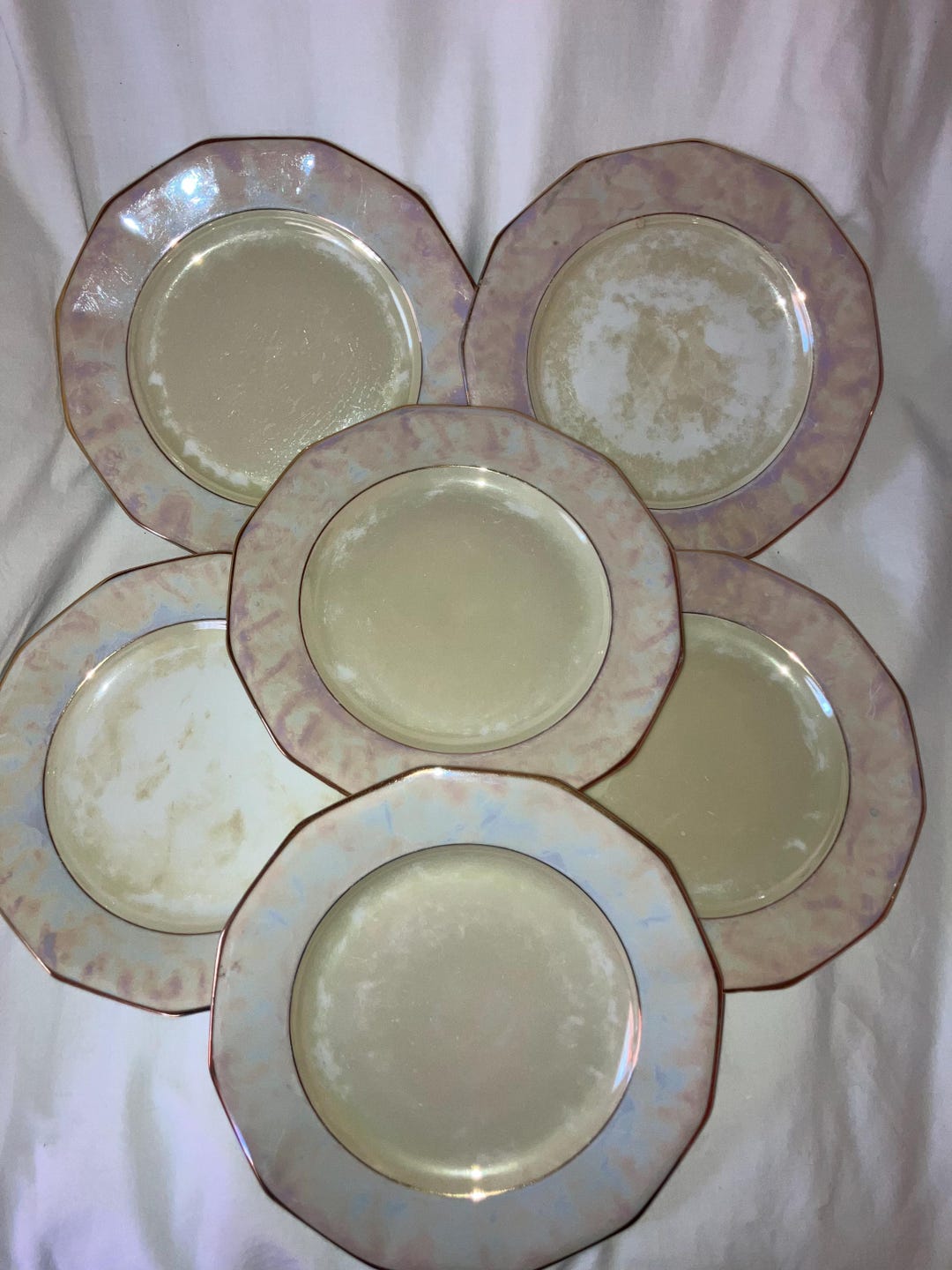 Vintage H C Czechoslovakia Iridescent Ceramic Tea Set - Dinner Plates ...