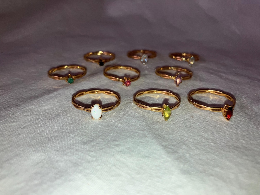 Vintage Technibond Gold Plated Solitaire Birthstone Rings, Set of 8 ...