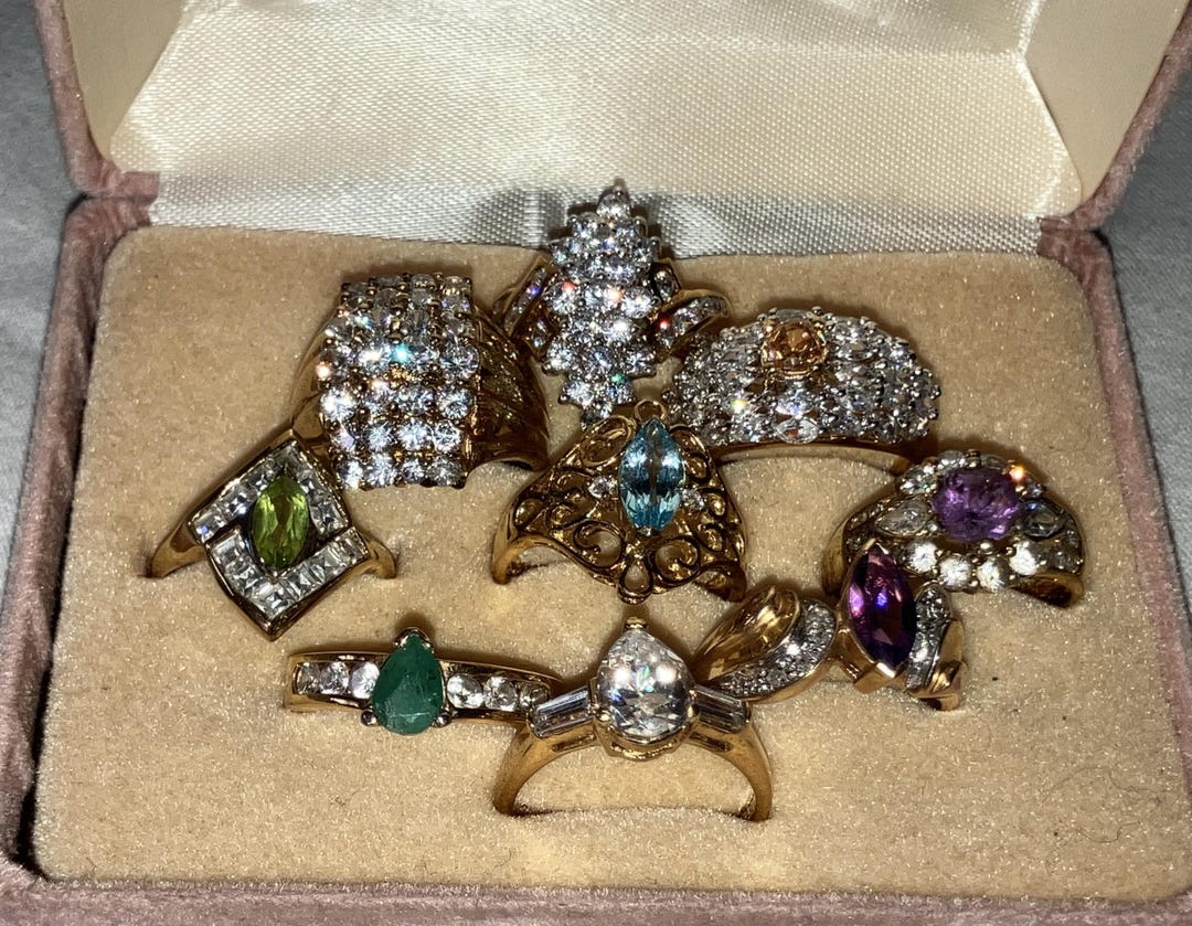Vintage Costume Jewelry - Set of 9 Rings, 925 Gold Plated, Crystals ...