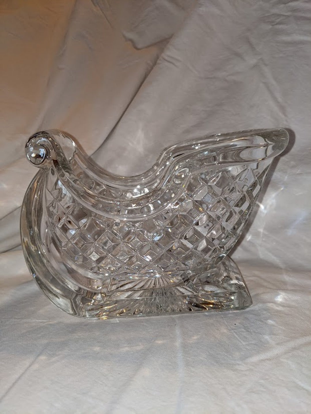 Vintage Etched Cut Glass Sleigh - Candy Dish, Christmas Decoration ...