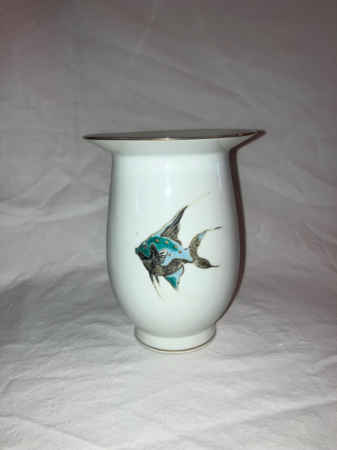 Vintage Koran China Vase With Painted Tropical Fish Design, Made in ...