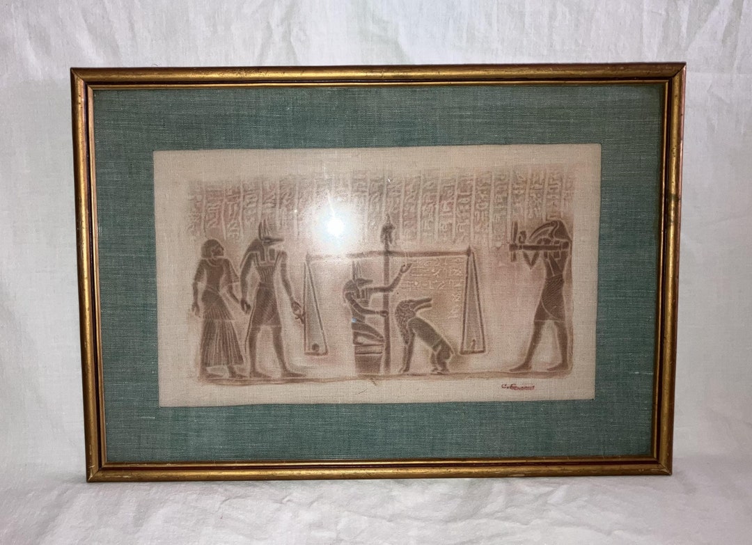Vintage Egyptian Artwork, Goddess Maat Weighing Heart Against a Feather ...